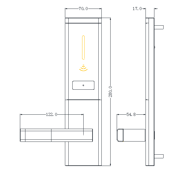 MF Card RFID Hotel Locks 13.56mhz Alkaline Batteries Stainless Steel
